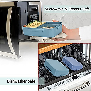 Versatile Spill Proof Bento Box, 2045ml Wheat Straw Lunch Bento Box 5-Compartment Lunch Container +Utensil Case Set, Unbreakable BPA-Free Lunch Box, Easy Open for School, Work, Picnic -Green