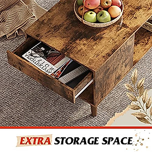 WLIVE Coffee Table for Living Room,Wood Coffee Table with Storage,Mid-Century Modern Coffee Table with Drawer,Home,Rustic Brown.