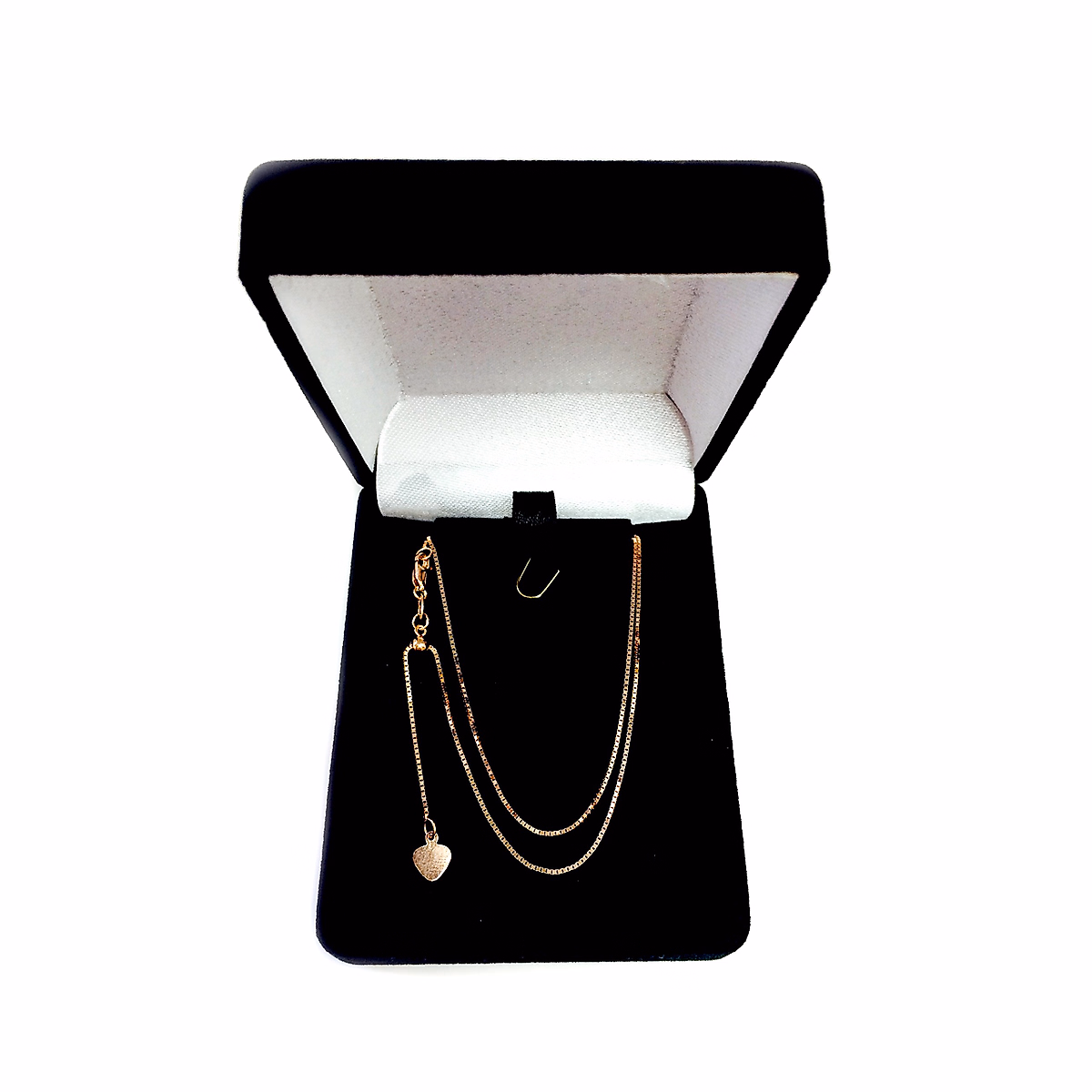 Jewelry Affairs 14k Rose Solid Real Gold Adjustable Box Chain Necklace, 0.7mm, 22"