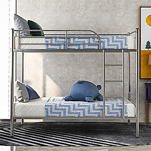 Metal Bunk Bed,Twin Over Twin Heavy Duty Bed Frame with Guardrails and Ladder for Boys, Girls,Teens and Adults,Convertible to 2 Separated beds(Silver)