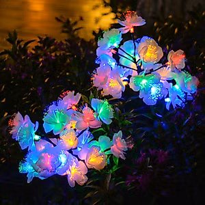 Solar Lights Outdoor Garden,2 Pack 40 LED Powered Decorative Solar Stake Lights with Camellia Waterproof Multi-Color Changing DIY Flower Trees Lights for Walkway Patio Lawn Backyard Party Garden Decor