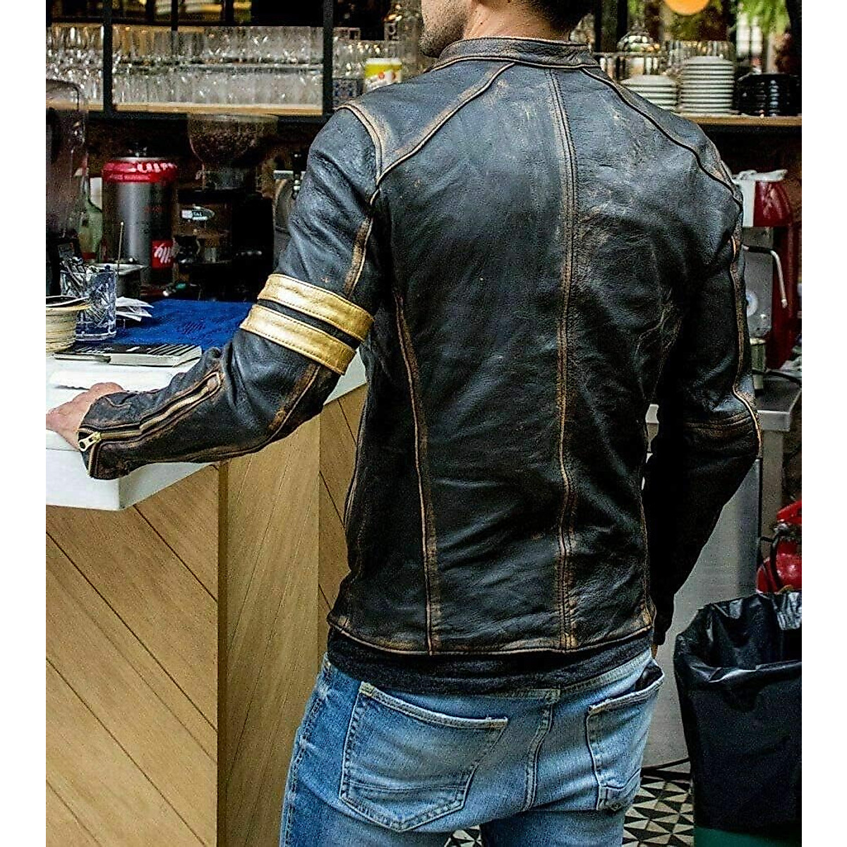 Mens Vintage Cafe Racer Motorcycle Distressed Biker Real Leather Jacket (as1, alpha, m, regular, regular, PD3, Medium)