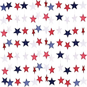 TecUnite 8 Strands Patriotic Star Streamers Banner Garland for 4th of July BBQ, Memorial Day, Veterans Day Party, Independence Day Celebration, Labor Day， Holiday Decorations, Red White Blue