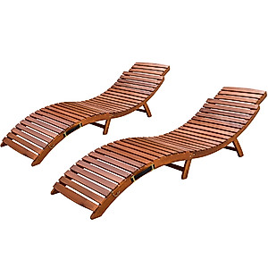 Devoko Patio Chaise Pool Lounge Outdoor Folding Wooden Lounge Chair for Outside Waterproof Lounge Chair (2 Piece)