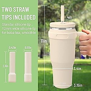 Zukro 50 oz Mug Tumbler with Handle and Screw on Lid, Vacuum Insulated Stainless Steel Tumbler with Straw Lid, Leakproof Straw Cup, Keeps Drinks Cold 30 Hours, Fit in Cup Holder - Beige