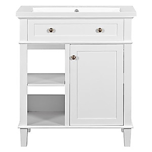 PIETFIU 30" Bathroom Vanity with Ceramic Sink Set,Storage Cabinet and Adjustable Shelf,Solid Wood Frame (White, 30 Inch)