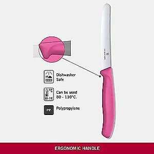 Victorinox Swiss Classic Round Tipped Stainless Steel Utility Knife with Pink Fibrox Handle, 4.5 Inch