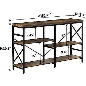 OIAHOMY Industrial Sofa Table,Console Table,3-Tier Industrial Rustic Hallway/Entryway Table,Easy Assembly,for Entryway, Living Room (Rustic Brown)