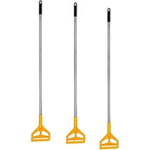 Alpine Industries Commercial Quick-Change Mop Handle - Professional Mopping Tube with Metal Gripper for Rags - Heavy Duty Stick & Mop Head Replacement Holder - Fiberglass (Pack of 3)