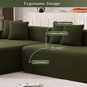 ONEMMLION 105" L-Shape Modular Sectional Sofa, Modern Cloud Couch with Left Facing Chaise Lounge, Upholstered Sherpa Corner Sofa Couch, Deep Seat Convertible Sleeper Couch for Living Room, Green