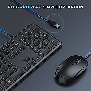 Wired Keyboard and Mouse Combo, USB Wired Corded Keyboard Mouse Set, Ultra Thin Full Size Keyboard and Mouse with Number Pad for Windows 7/8/10 Computer Laptop PC Desktop Notebook-Black