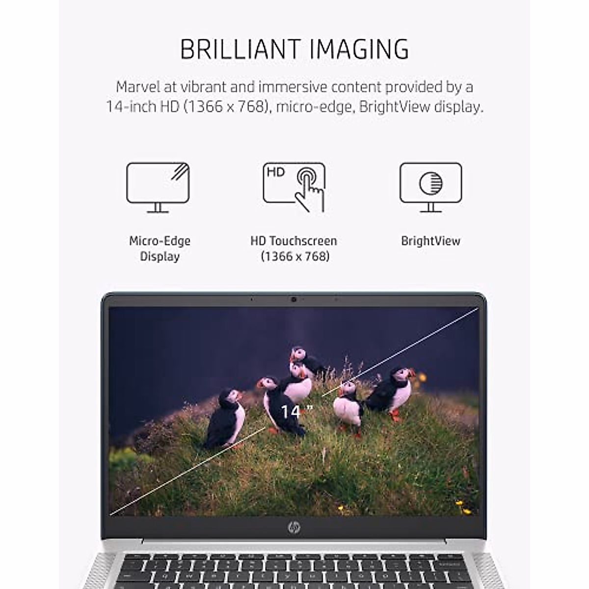 HP Chromebook 14 Laptop, Intel Celeron Processor, 4 GB RAM, 32 GB eMMC, 14” HD (1366 x 768) Touchscreen, Chrome OS, Webcam & Dual Mics, Work, Entertainment, Long Battery Life (14a-na0150nr, 2021)