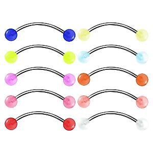 Luxe Modz Snake eye Tongue rings Piercing Jewelry Glow In the dark 10 Piece Value Pack Surgical Steel Long shaft 16 Gauge 14mm NO DUPLICATES