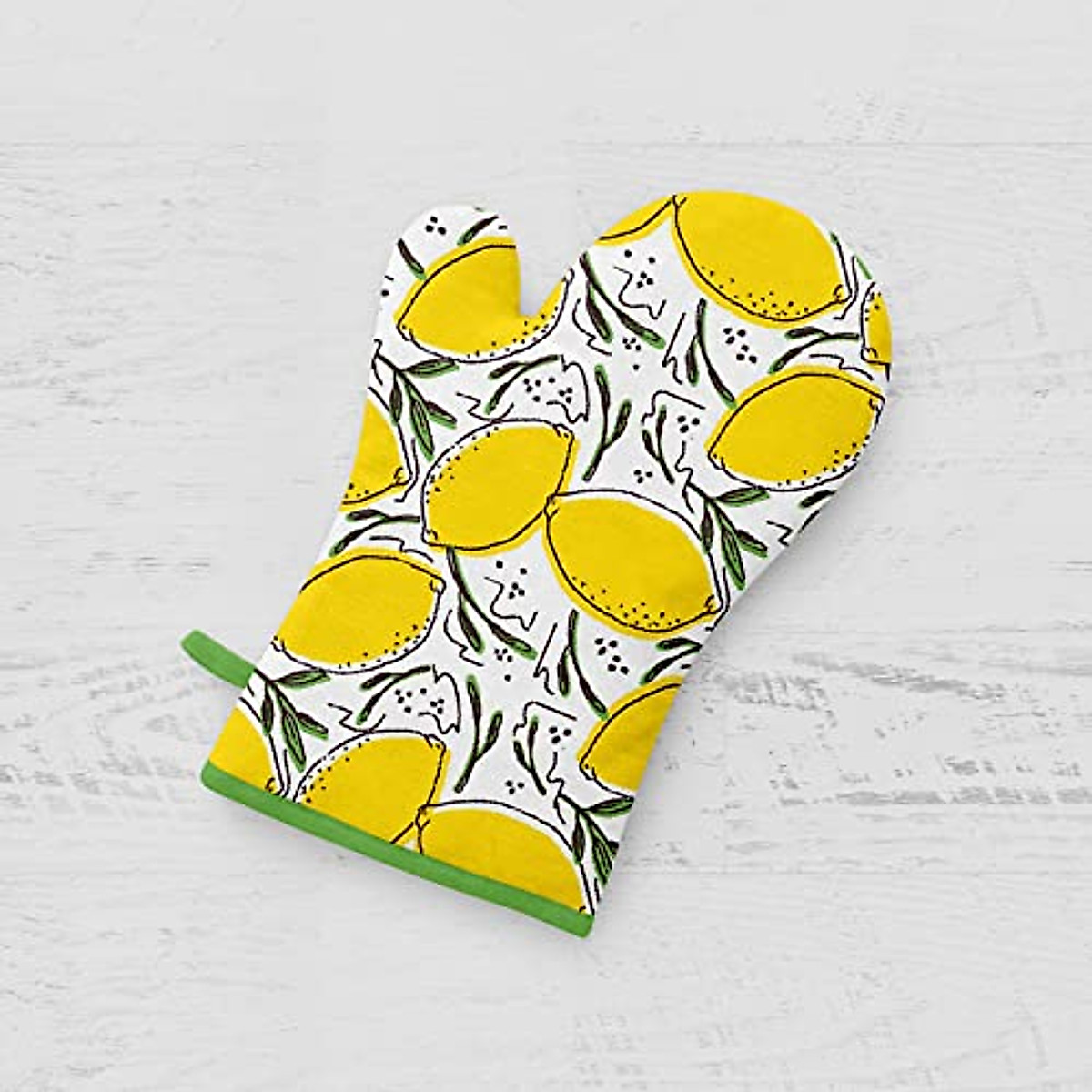 Kotton Culture Oven Mitt Set of 2 Cooking Microwave Hand Gloves 100% Quilted Cotton Extra Long and Heat Resistant Machine Washable Flexible (Lemon, 8 x 13 Inches)