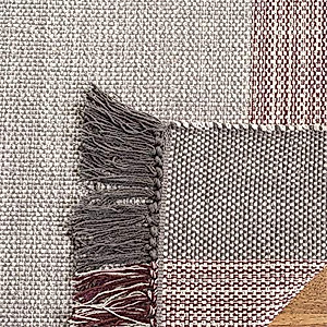 SAFAVIEH Montauk Collection 8' x 10' Wine/Grey MTK301S Handmade Flatweave Boho Farmhouse Cotton Stripe Fringe Living Room Dining Bedroom Area Rug