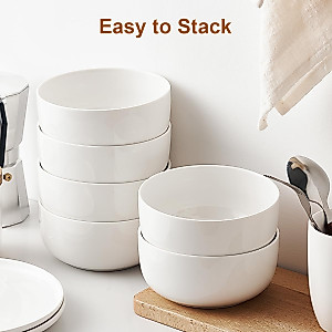 Jassceram Cereal Bowls Set of 6, 30 Oz Ceramic Bowls for Soup, Salad, Dessert, Oatmeal and Breakfast, Suitable for Kitchen or Dining - Dishwasher & Microwave Safe, 6 Inch, White