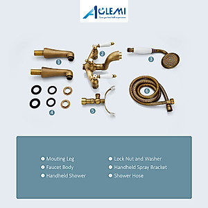 Aolemi Clawfoot Tub Faucet with Handheld Spray and Bathtub Spout Double Lever Handle Bathroom Mixer Tap Victoria Vintage Telephone Shape Shower Set Deck Mount Antique Brass