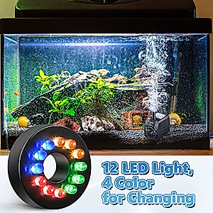 2 Pack 15W 220GPH Submersible Fountain Water Pump with 12 LED Lights, Aquarium Fish Tank Water Pump with 13mm and 8mm Spray Nozzles 9.8ft Tubing for Water Feature Pond Home Fountain Statuary Gardens