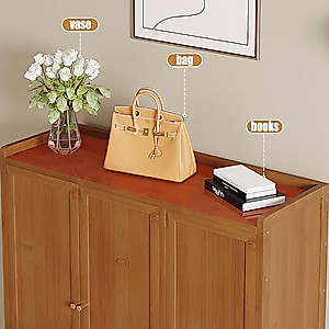 DYRABREST Bamboo Shoe Cabinet with 3 Doors, 8 Tier Free Standing Shoe Racks Shoe Rack Shelf Large Capacity Shoe Storage Cabinet for Hallway Office Living Room (8 Tiers)