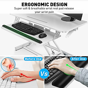 AboveTEK Standing Desk Converter, 36" Stand Up Desk Riser with Gel Wrist Rest, Tabletop Sit Stand Desk Fits Dual Monitors, Two Tiered Adjustable Height Desk with Removal Keyboard Tray, White