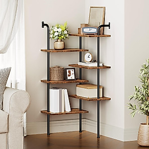 HOOBRO L-Shaped Ladder Shelf, 6-Tier Corner Bookshelf, Corner Wall Mount Bookcase, Display Shelf for Small Spaces, Anti-Tip Design, for Living Room, Balcony, Study, Rustic Brown and Black BF76CJ01