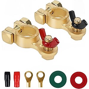 SINGARO Car Battery Terminal Connector, Pure Copper Cable End Top Post Clip Positive and Negative Pole, Applicable to Automobile, Truck, RV and Yacht Accessories