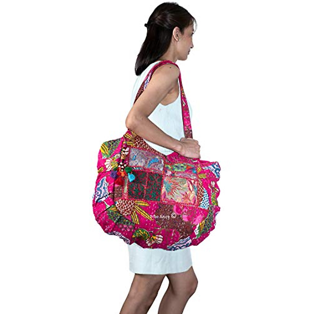 TribeAzure Large Fashion Pink Canvas Shoulder Bag Handbag Unique Tote Quilt Vintage Beach Travel Summer