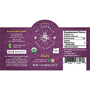 Sun God Medicinals Ra Herbals Organic Alfalfa Liquid Extract - Detox Support - 1 fl oz