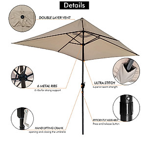 ontheway 6.5x10 ft Rectangular Patio Umbrella, Outdoor Market Table Umbrella with Hand Crank, Rust-Resistant Frame, 6 Steel Ribs, Swimming Pool, Garden, Courtyard, Lawn