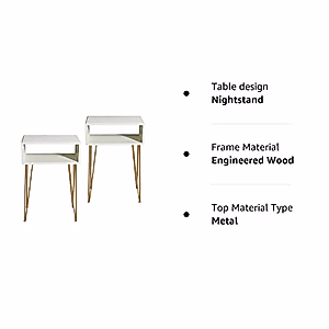 COZAYH Modern Contemporary Nightstand Set of 2, Extreme Minimalism End Table Open Shelf Style Bedside Table on Metal Hairpin Legs (White&Gold)