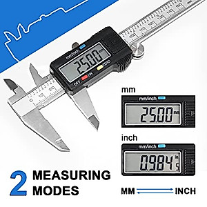 PTSTEL Digital Caliper, 6 Inch Electronic Digital Caliper Measuring Tool Accuracy with Large LCD Screen, Auto-Off Feature, Inch and Millimeter Conversion Stainless Steel Calipers for DIY/Household