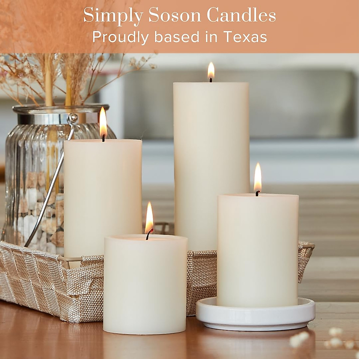 Simply Soson 3x3 inch Ivory Pillar Candles Set of 3, Smooth Texture, Unscented Ivory Candles, Dripless Candles, 3 inch Pillar Candles Ideal as Wedding, Parties, Spas, Dinner, Home Decoration, Church