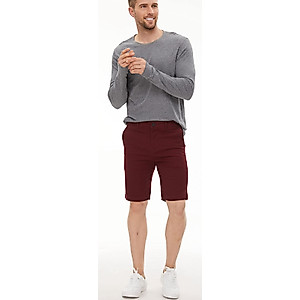 Plaid&Plain Men's Burgundy Shorts Slim Fit Chino Shorts 9 inch Inseam Burgundy 30