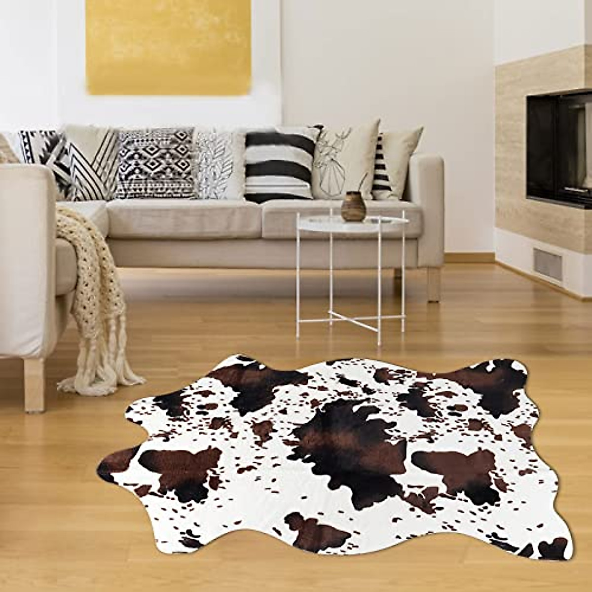 Cow Print Rug Faux Cowhide Rug Cute Area Rug Fun Western Room Decor for Bedroom Living Room Non-Slip (43 inches x 29 inches) (MC001 - CW01)
