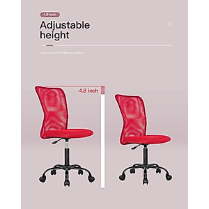 Office Chair Desk Chair Computer Chair with Lumbar Support Ergonomic Mid Back Mesh Adjustable Height Swivel Chair Armless Modern Task Executive Chair for Women Men Adult, Red