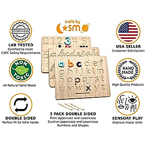 Montessori Pre Writing | Numbers | Print | Cursive | Alphabet Tracing Board with Wooden Pen