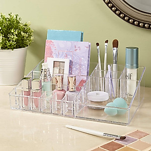 STORi Audrey Clear Vanity Makeup Organizer | 15-Compartment Holder for Brushes, Eyeshadow Palettes, & Beauty Supplies | Stacks on Audrey Storage Drawers | Made in USA