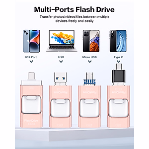 Flash Drive for iPhone 256GB, Photo Stick Thumb Drive USB Stick High Speed Transfer USB Drives External Storage Memory Expansion for iPhone/iPad/PC/Laptop (Pink)