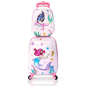 VLIVE Kid Luggage w/Wheels for Girls, Toddler Rolling 16in Suitcase w/12in Backpack, Girl Travel Carry-on(Mermaid)