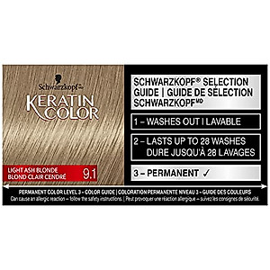 Schwarzkopf Keratin Color Permanent Hair Color Cream, 9.1 Light Ash Blonde, 1 Kit