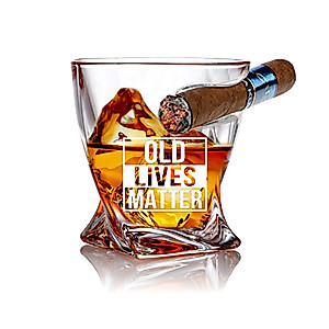 Old Lives Matter Whiskey Glass - 2 Pack - Scotch Glass 11 oz- Funny Birthday or Retirement Gift for Senior Citizens- Old Fashioned Whiskey Glasses- Classic Lowball Rocks Glass- Gag Gift for Dad