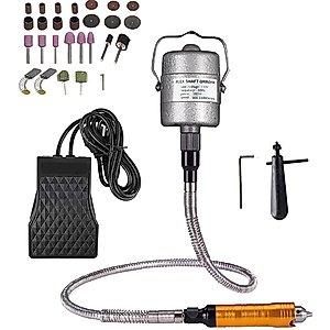 VOTOER 380W Rotary Tool Flex Shaft Hanging Grinder Machine Carver Electric Multi-function Metalworking Tools Repair Kit, Foot Pedal Control, Metal Flexible Shaft, 23000 RPM