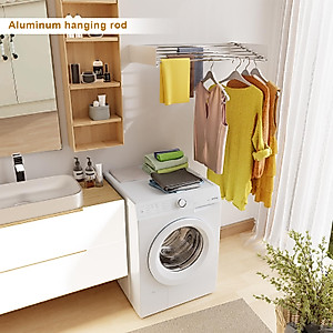 GLDDAO Wall Drying Rack,Wall Mounted Clothes Drying Rack,Wall Mounted Clothes Drying Rack 40" Wide 13.2 Linear Ft 5 Aluminum Rods 60 lb Capacity(White 40‘’)