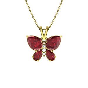 Diamondere Natural and Certified Ruby and Diamond Butterfly Petite Necklace in 14k Yellow Gold | 1.11 Carat Quality Pendant with Chain