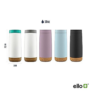 Ello Cole 16oz Vacuum Insulated Travel Coffee Mug with Leak-Proof Slider Lid and Built-in Coaster, Keeps Hot for 5 Hours, Perfect for Coffee or Tea, BPA-Free Tumbler, Mauve