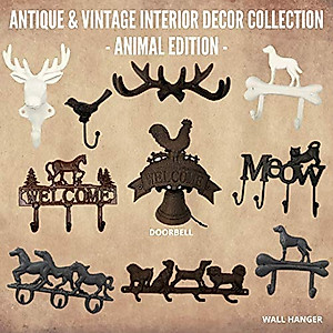 Comfy Hour Antique and Vintage Animal Collection Cast Iron Dogs Four Key Coat Hooks Clothes Rack Wall Hanger, Wildlife Collection