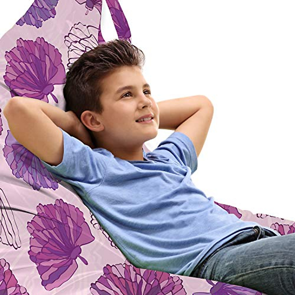 Ambesonne Romantic Lounger Chair Bag, Pink and Purple Hand Drawn Blossoms Pattern on Marbled Background Fashion Art, High Capacity Storage with Handle Container, Lounger Size, Multicolor