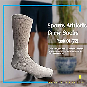 SOCKS'NBULK 60 Pairs Mens Wholesale Bulk Sports Crew Socks, Athletic Socks Case Pack Options (10-13, White)