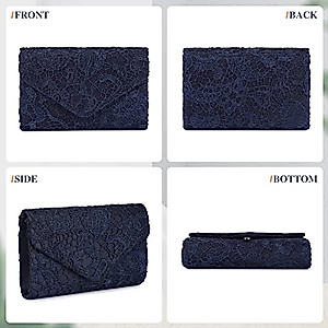 UBORSE Women's Elegant Floral Lace Envelope Clutch Evening Prom Handbag Purse Navy Blue