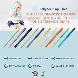 Baby Teething Tubes - Made in The USA Baby Teething Toys - Soft & Durable Infant Toys and Toddler Silicone Teether - 7 Inches, Mint - Baby Must Haves for Teething Relief - Food Safe & Easy to Clean